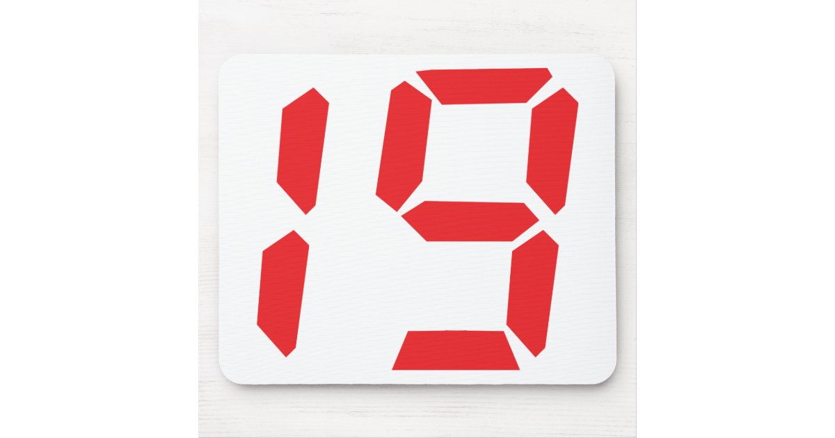 19 nineteen red alarm clock digital number mouse pad | Zazzle