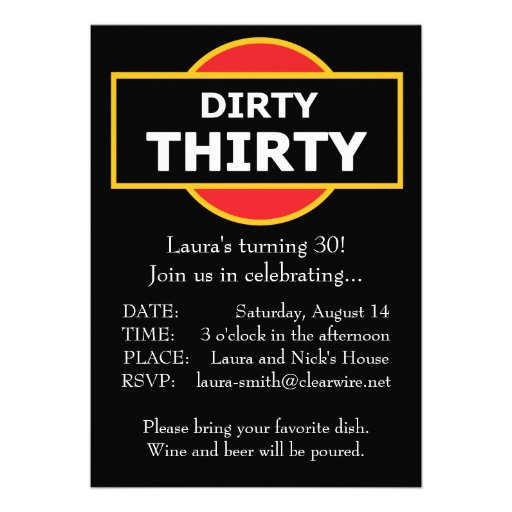 Dirty Thirty Invitation Birthday 30 5 X 7 Invitation Card Zazzle