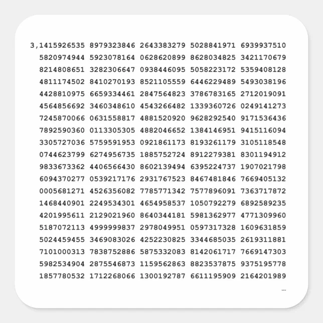 1000 First Digits Pi Number | Mathematical symbol Square Sticker | Zazzle