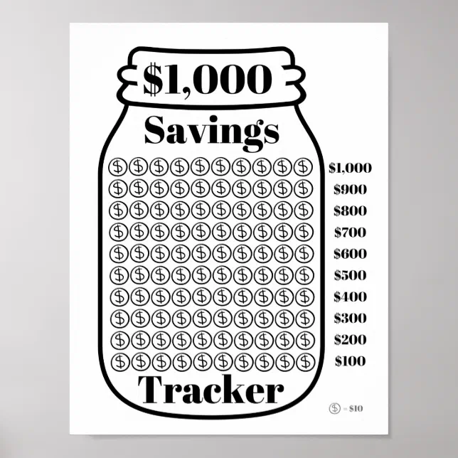 $1000 Savings Tracker Mason Jar Budget Goal Sheet Poster | Zazzle