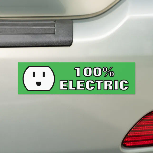 100% electric happy power plug socket car bumper sticker | Zazzle