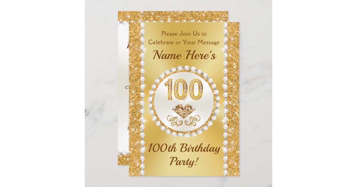 100 year Birthday Invitations, Lovely Personalised Invitation | Zazzle