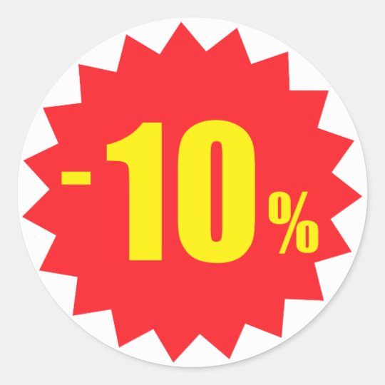 10 percent sale discount stickers, white and red classic round sticker ...