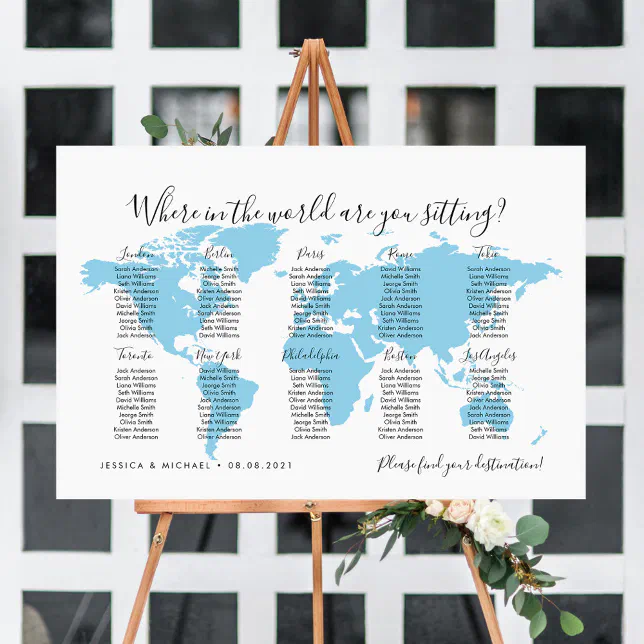10 Tables Destinations World Map Seating Chart | Zazzle