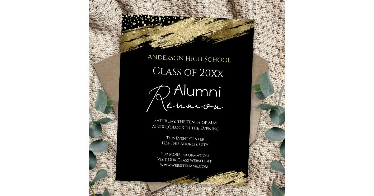 10th Class Reunion Budget Gold Black Invitation | Zazzle