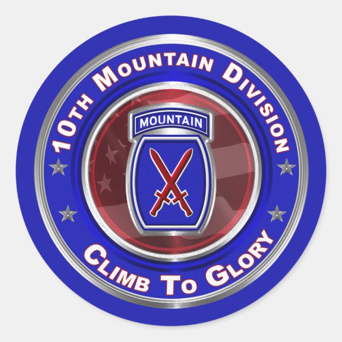 10th Mountain Division “Climb To Glory” Classic Round Sticker | Zazzle ...