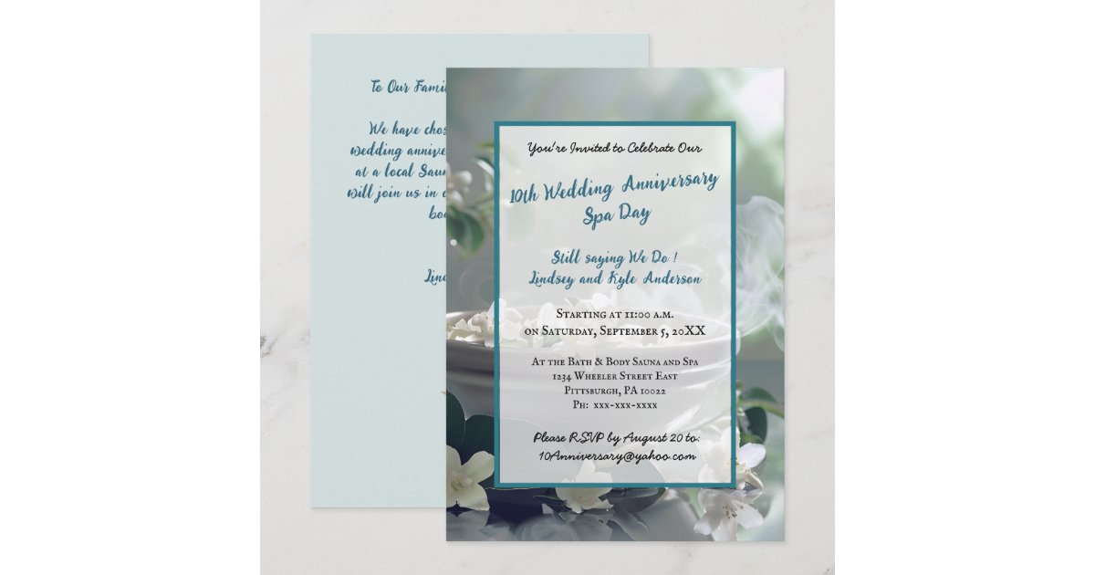 10th Wedding Anniversary Spa Wellness Invitation | Zazzle