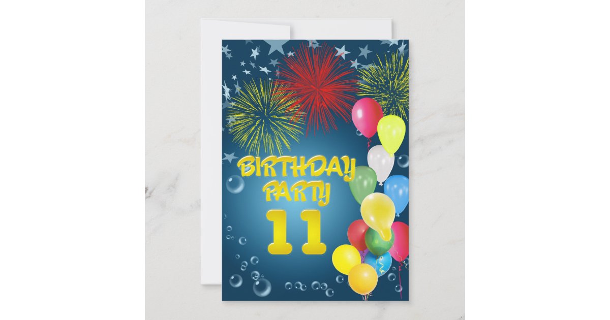 11th Birthday party Invitation with balloons | Zazzle