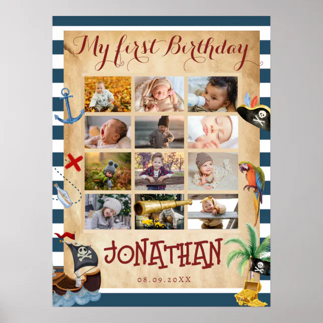 12 month first year photo collage poster | Zazzle
