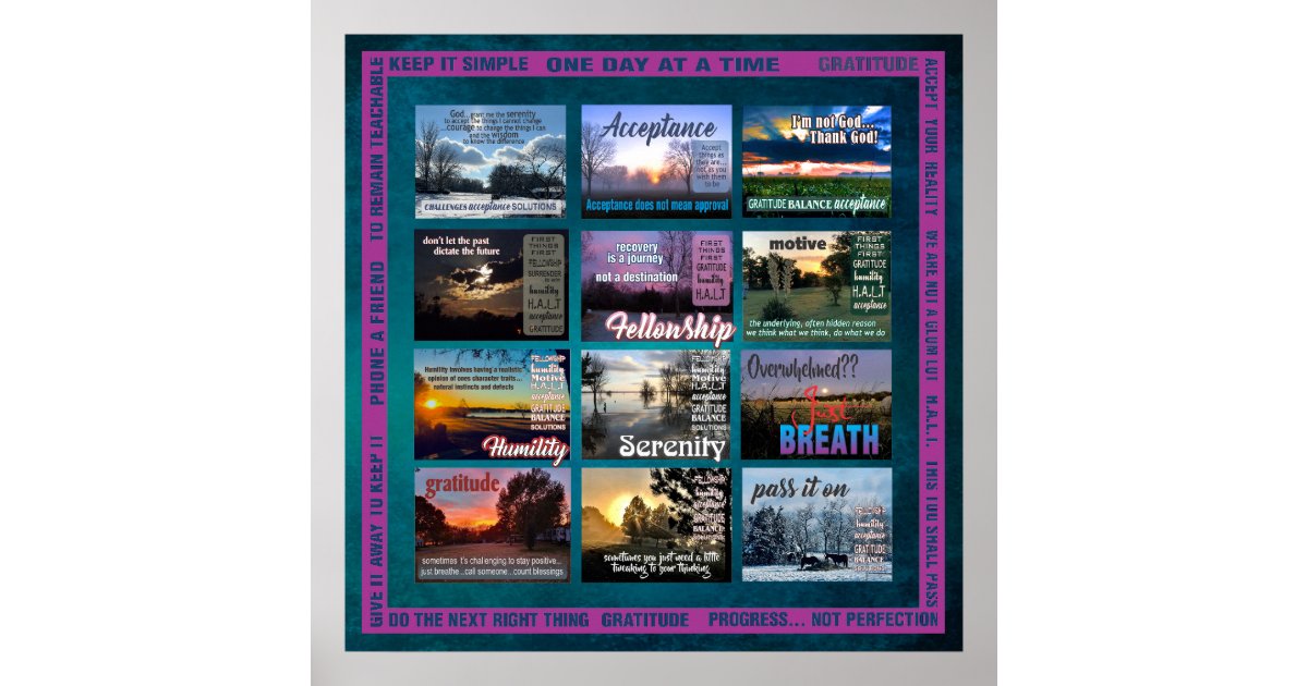 12 step recovery slogans clouds poster-border 25z poster | Zazzle