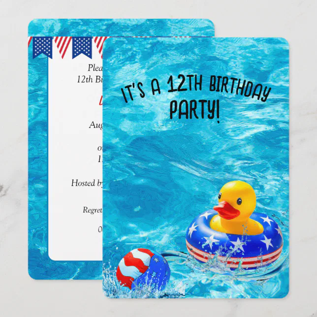 12th Birthday Pool Party With Yellow Duck Invitation | Zazzle