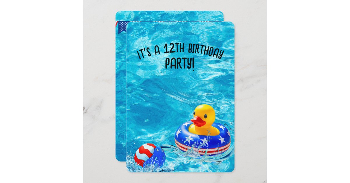 12th Birthday Pool Party With Yellow Duck Invitation | Zazzle