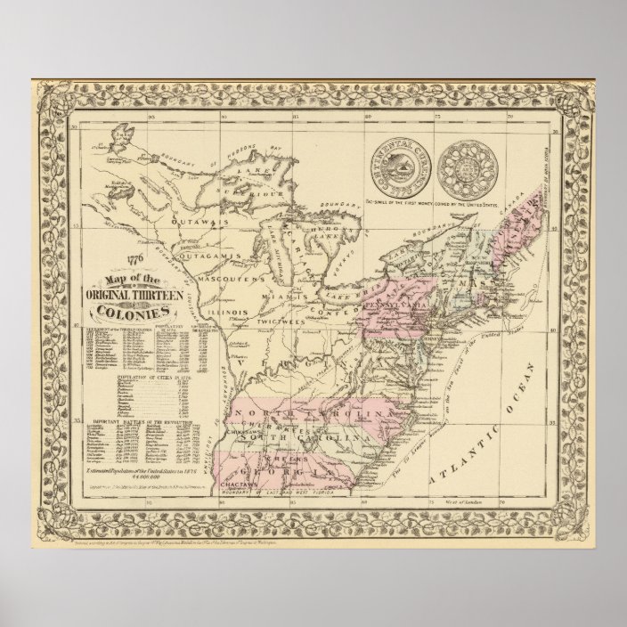 13 colonies 1776 poster | Zazzle.co.uk