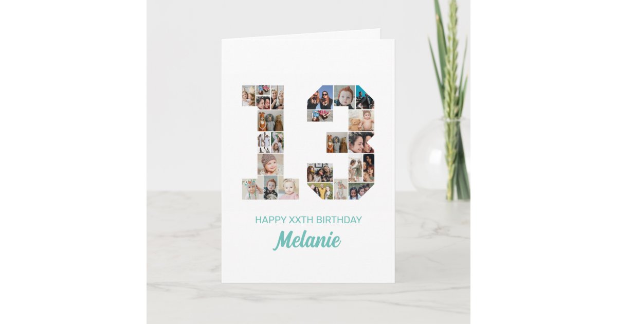 13th Birthday Number 13 Photo Collage Personalised Card | Zazzle