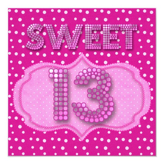 13th Sweet 13 Birthday Party Pink Polka Dots Invitation | Zazzle.co.uk
