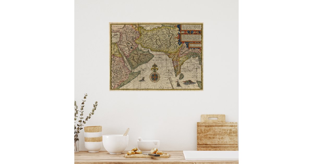1596 Map of Southern Asia Poster | Zazzle