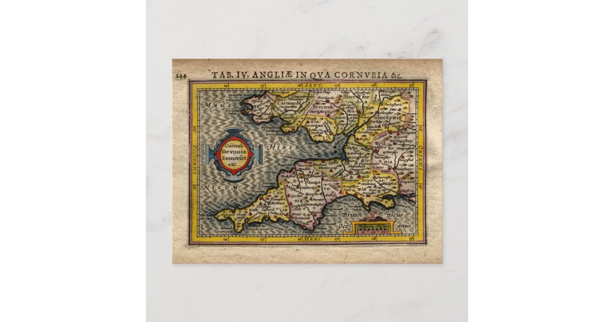 1610 Map of Cornwall, Devon, Somerset, etc... Postcard | Zazzle