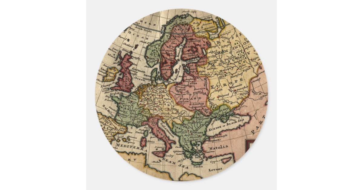 1721 Map of Europe Classic Round Sticker | Zazzle