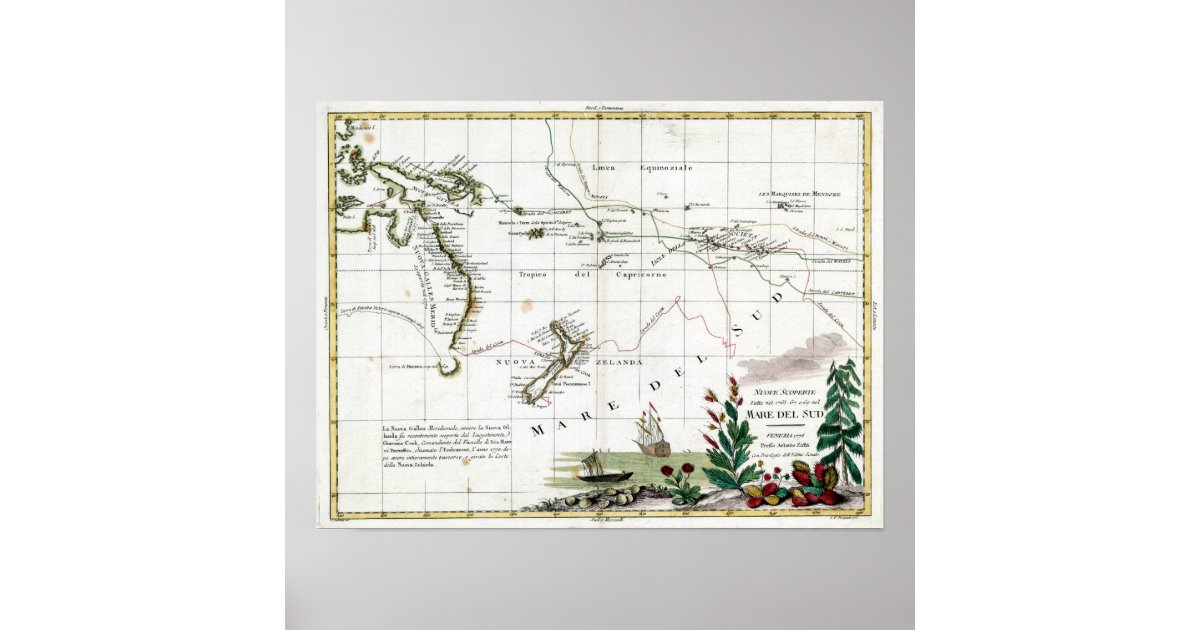 1776 Map of Captain Cook's Voyages Poster | Zazzle