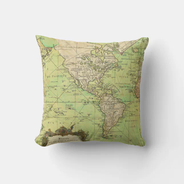 1778 Bellin Nautical Chart or Map of the World Cushion | Zazzle
