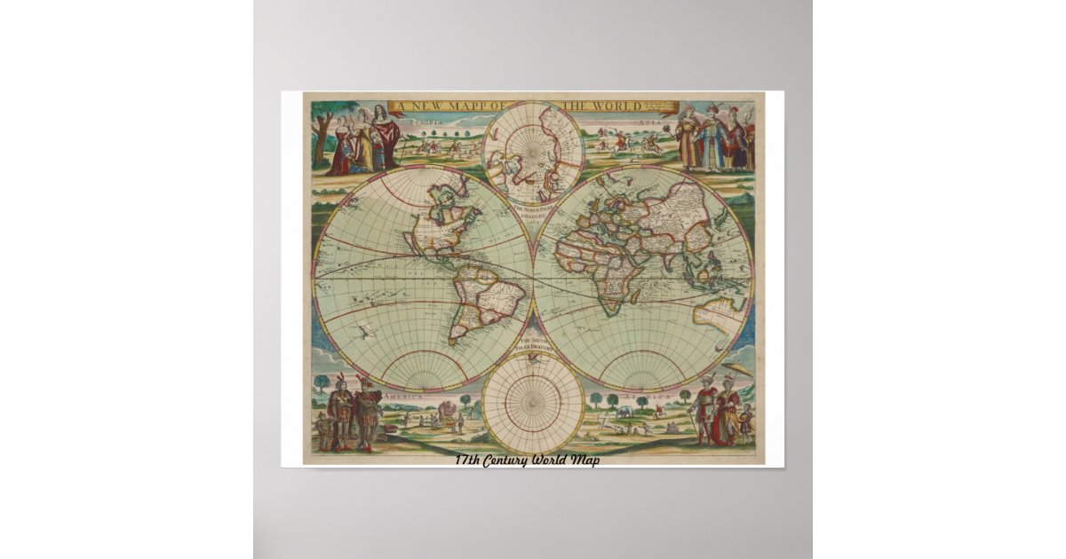 17th Century World Map Poster | Zazzle