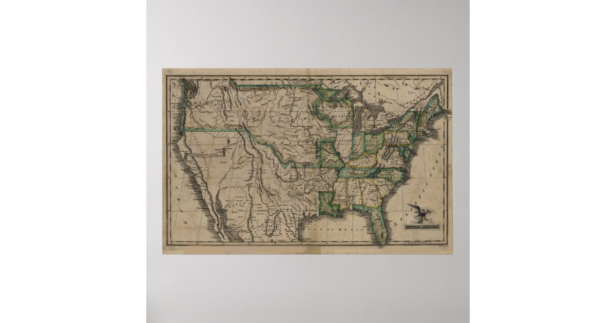 1823 Map of the United States Poster | Zazzle