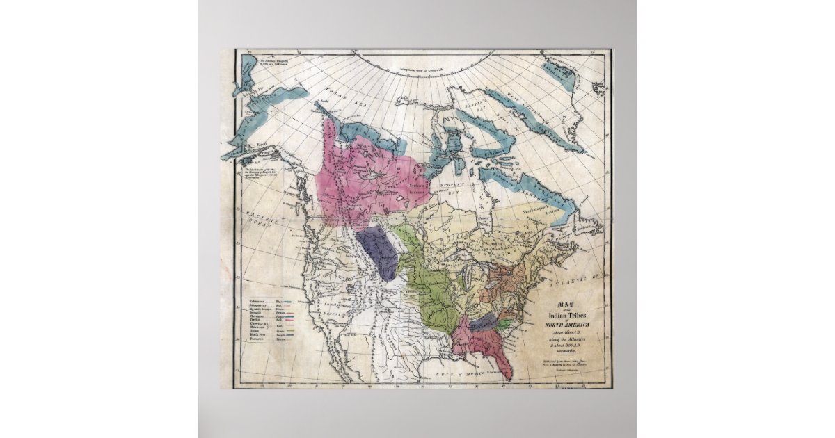 1836 Indian Tribes of North America Map Poster | Zazzle