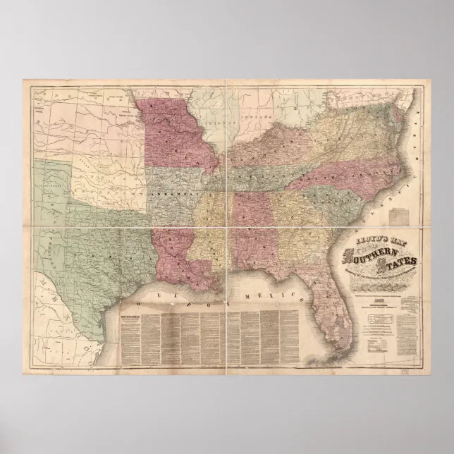 1862 Map of Southern States of America Poster | Zazzle