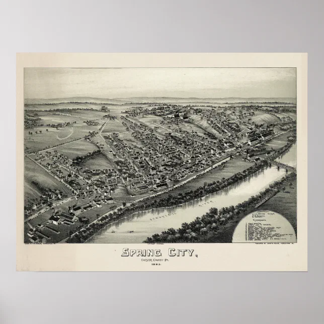 1883 Aerial Map Spring City PA Pennsylvania Poster | Zazzle