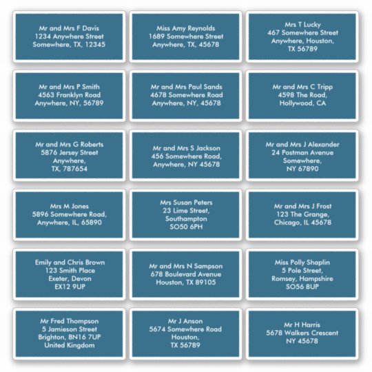 18 Individual Recipient Names Addresses Turquoise | Zazzle.co.uk