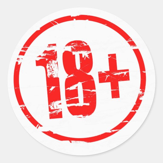 18+ red rubber stamp effect classic round sticker | Zazzle.co.uk