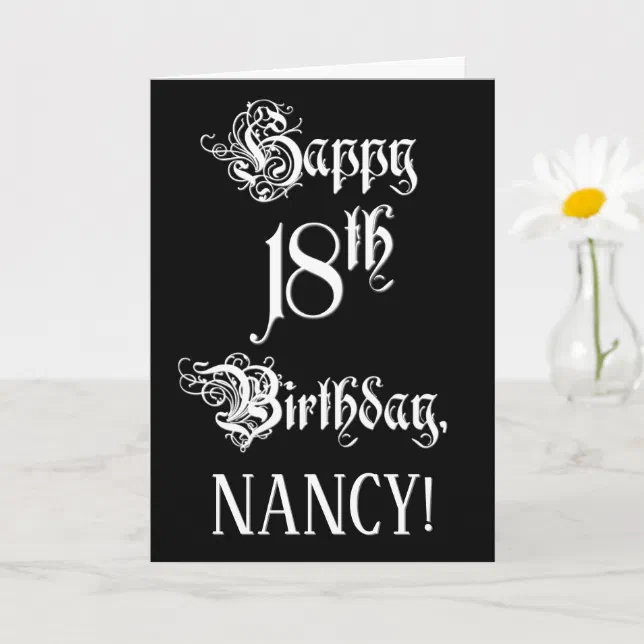 18th Birthday: Fancy, Elegant Script + Custom Name Card | Zazzle