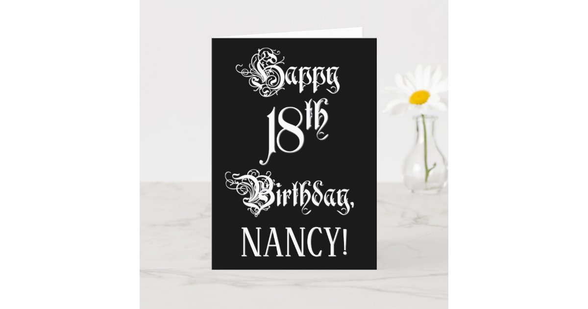 18th Birthday: Fancy, Elegant Script + Custom Name Card | Zazzle