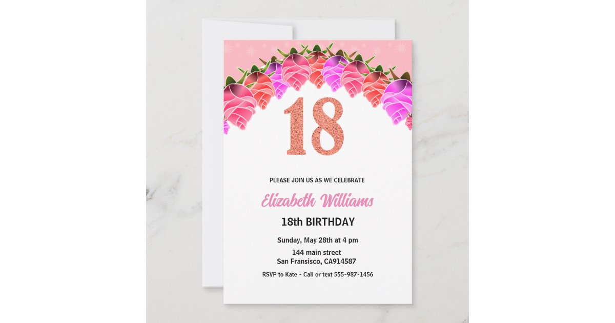 18th Birthday Floral Rose Gold Invitation | Zazzle