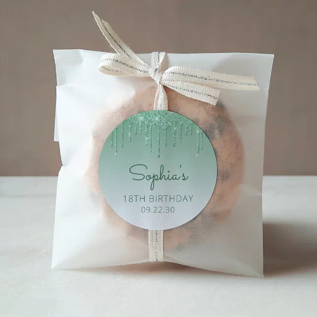 18th Birthday Green Glitter Drip Round Sticker | Zazzle