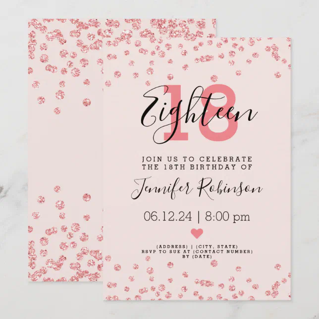 18th Birthday Party Rose Gold Glam Glitter Blush Invitation | Zazzle