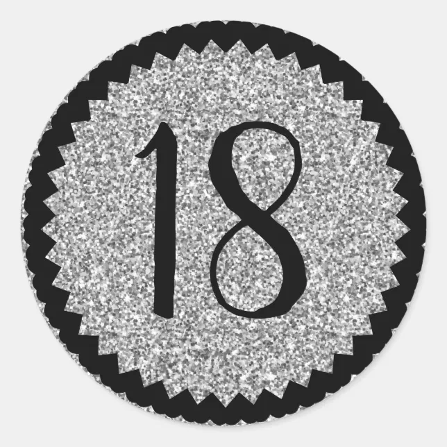 18th Birthday Party Silver Glitter Classic Round Sticker | Zazzle