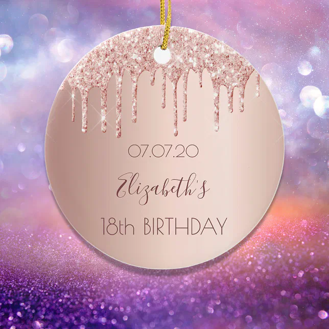 18th birthday rose gold blush glitter drips ceramic tree decoration ...