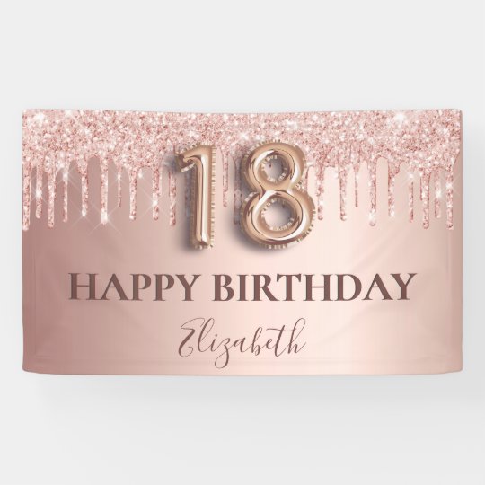 18th birthday rose gold glitter pink balloon style banner | Zazzle.co.uk