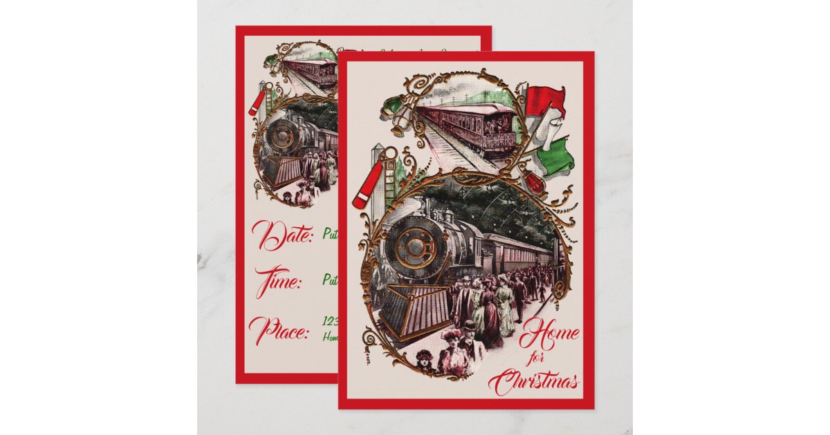 1900s Home for Christmas Train Party Invitation | Zazzle