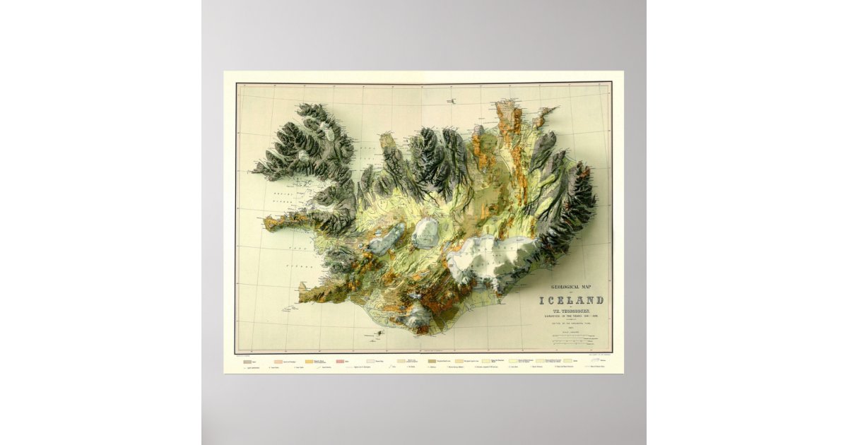 1901 Iceland Geologic Map 3D digitallyrendered Poster | Zazzle
