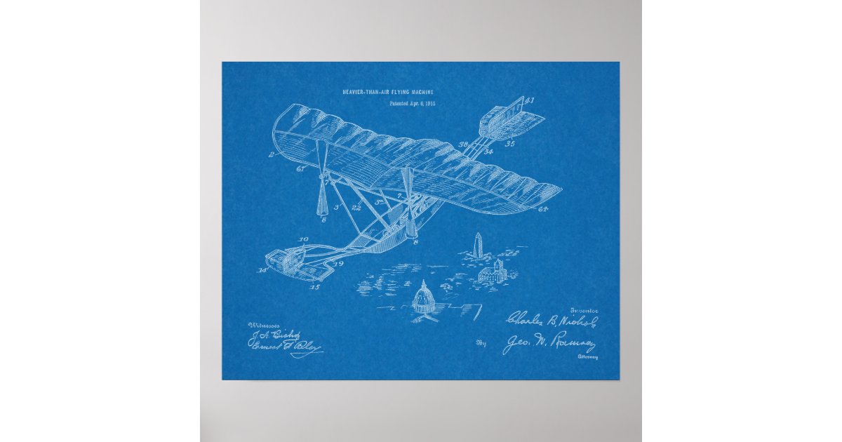 1915 Flying Machine Aeroplane Patent Art Drawing Poster | Zazzle
