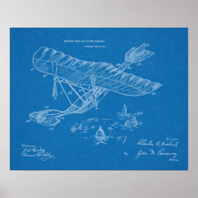 1915 Flying Machine Aeroplane Patent Art Drawing Poster | Zazzle