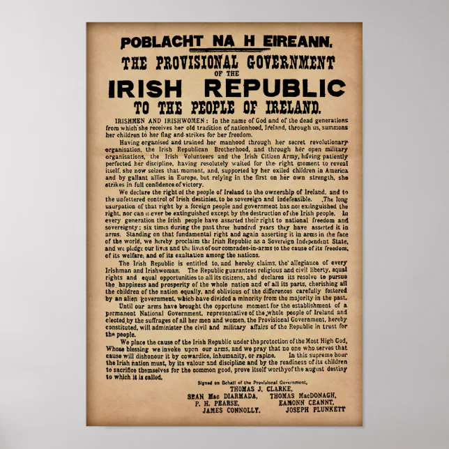 1916 Irish Proclamation - Original Copy Poster | Zazzle