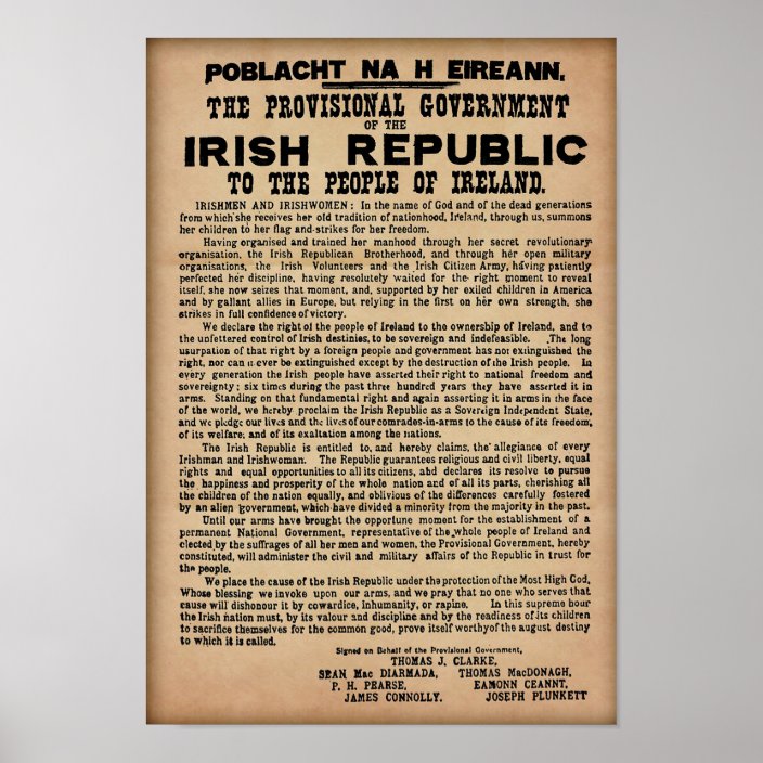 1916 Irish Proclamation - Original Copy Poster | Zazzle.co.uk