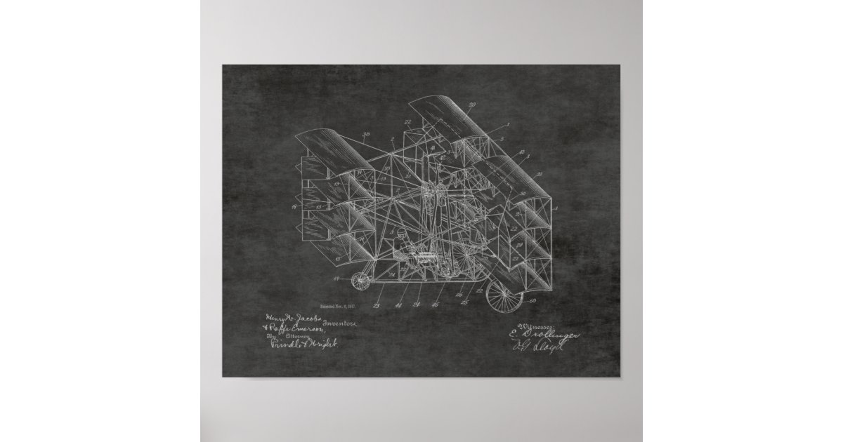 1917 Flying Machine Airplane Patent Art Drawing Poster | Zazzle