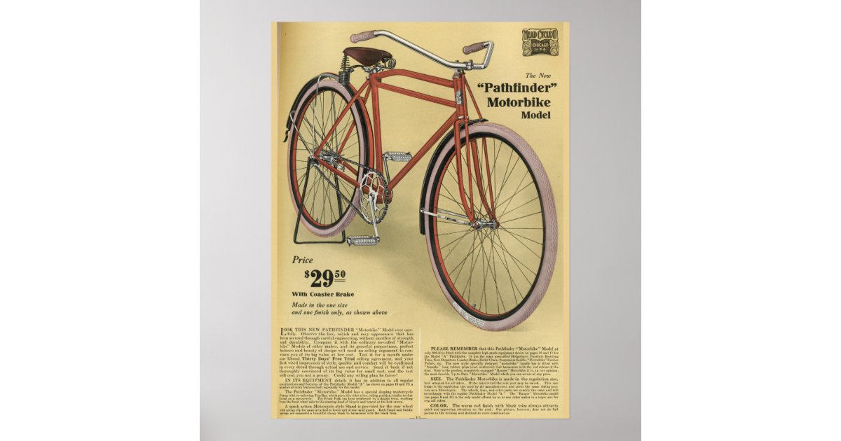 1918 Vintage Pathfinder Bicycle Ad Art Poster | Zazzle