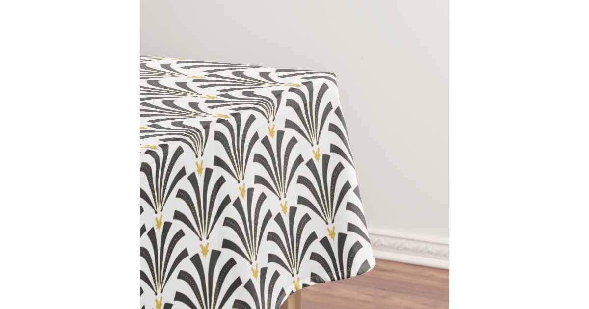 1920s Art Deco Grey & White Palmettos Tablecloth | Zazzle