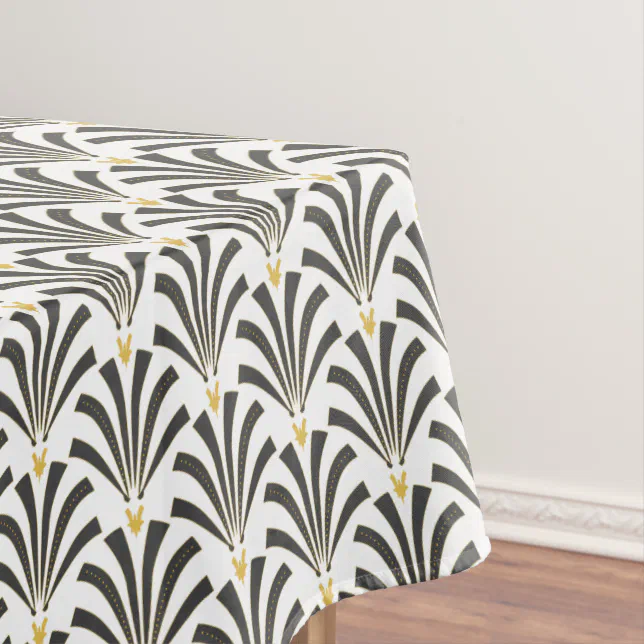 1920s Art Deco Grey & White Palmettos Tablecloth | Zazzle