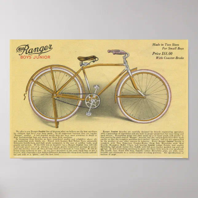 1923 Boys Junior Ranger Bicycle Ad Art Poster | Zazzle